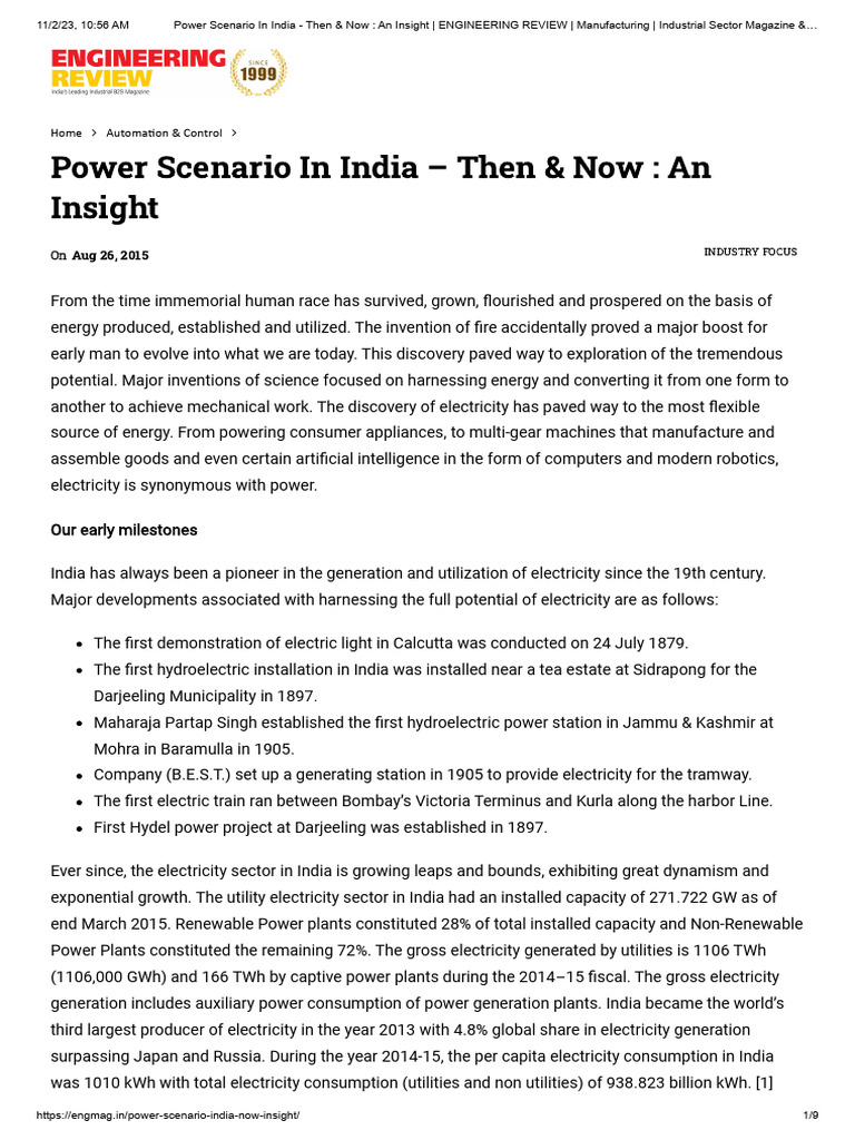 Power Scenario in India - Then & Now: An Insight: Home Automa On & Control | PDF | Nuclear Power ...
