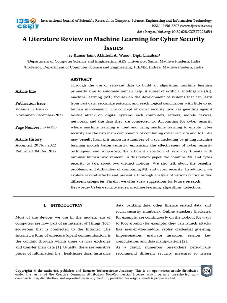 A Literature Review On Machine Learning | PDF | Machine Learning | Security