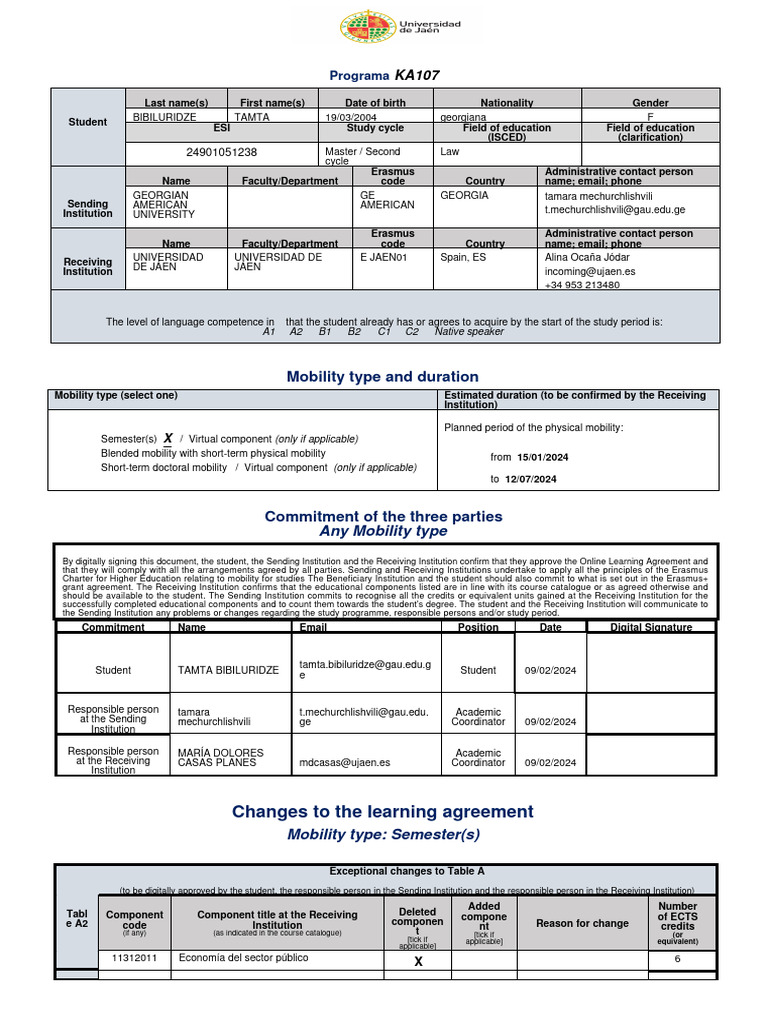 Mobility Type and Duration: Changes To The Learning Agreement | PDF