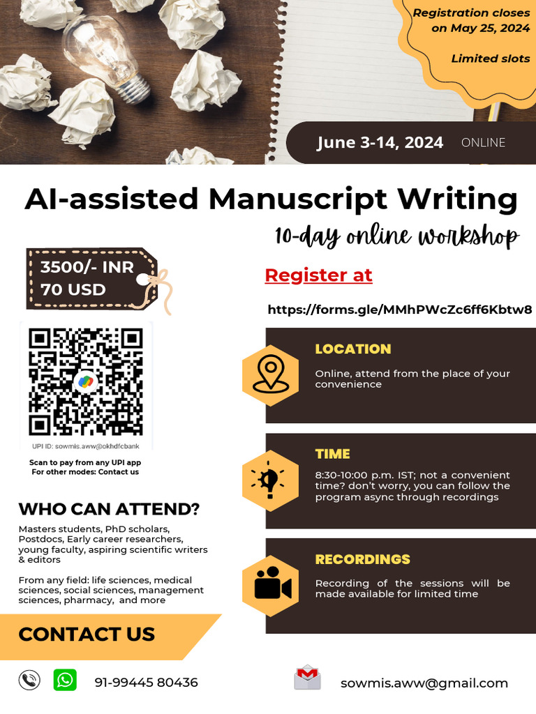 10-Day ONLINE Workshop On AI-Assisted Manuscript Writing - June 2024 ...