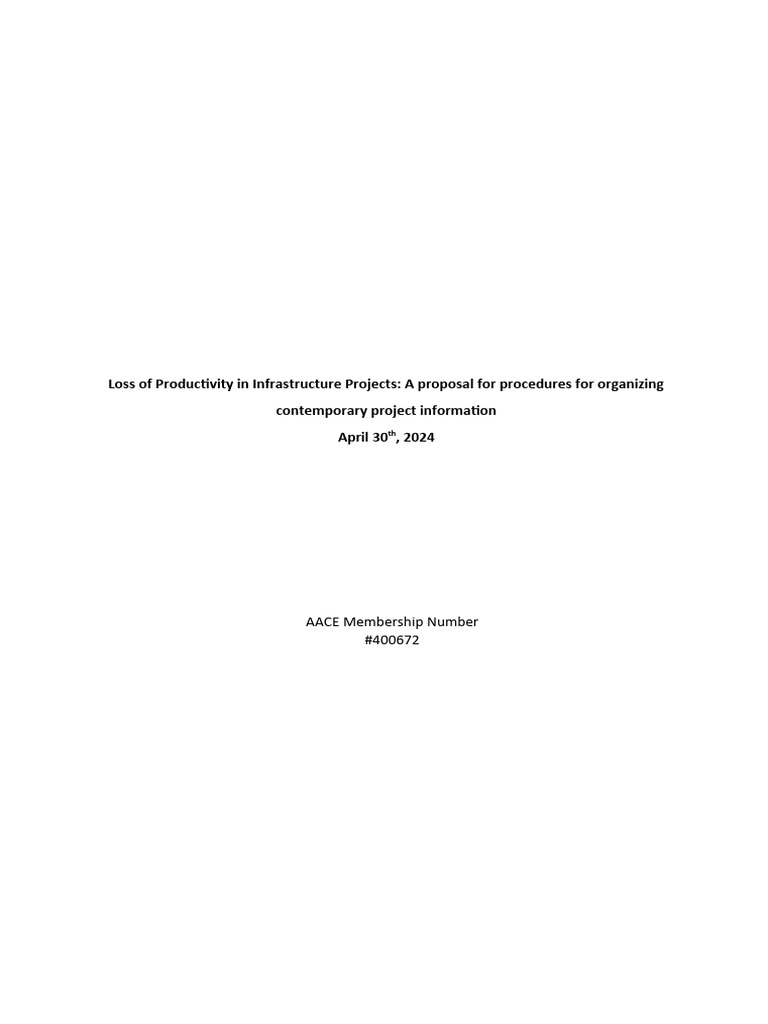 Loss of Productivity in Infrastructure Projects, A Proposal For Procedures For Organizing ...