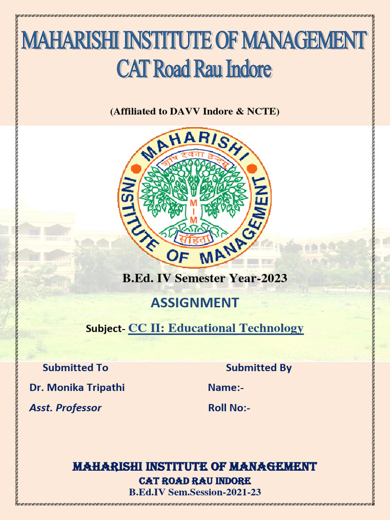 B.Ed. Assignment Front Page Template | PDF | Computers