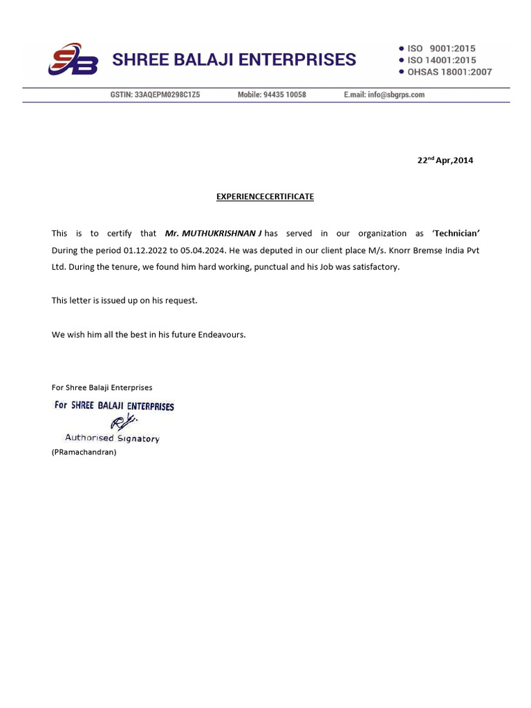 Experience Letter | PDF