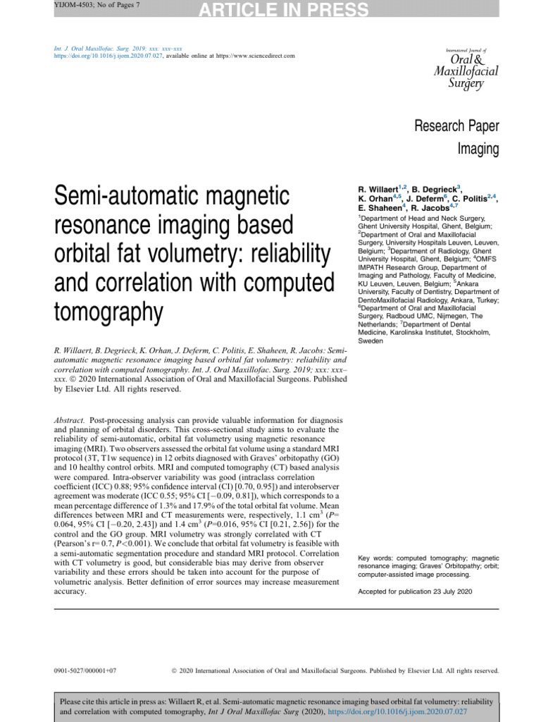 MRI-Based Orbital Fat Volumetry Study | PDF | Confidence Interval ...