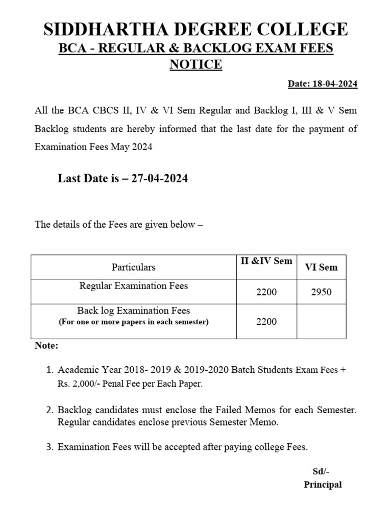 Degree Exam Notice BCA May 2024 | PDF
