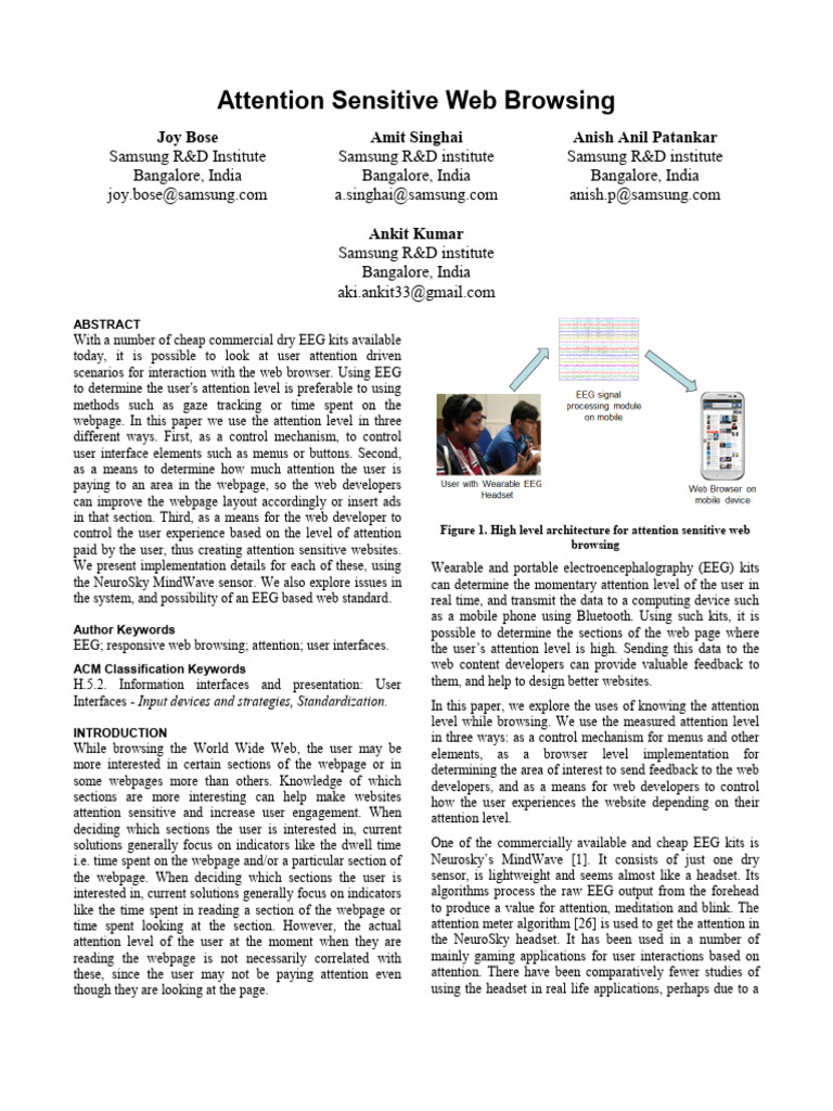 Attention Sensitive Web Browsing: Joy Bose Amit Singhai Anish Anil ...