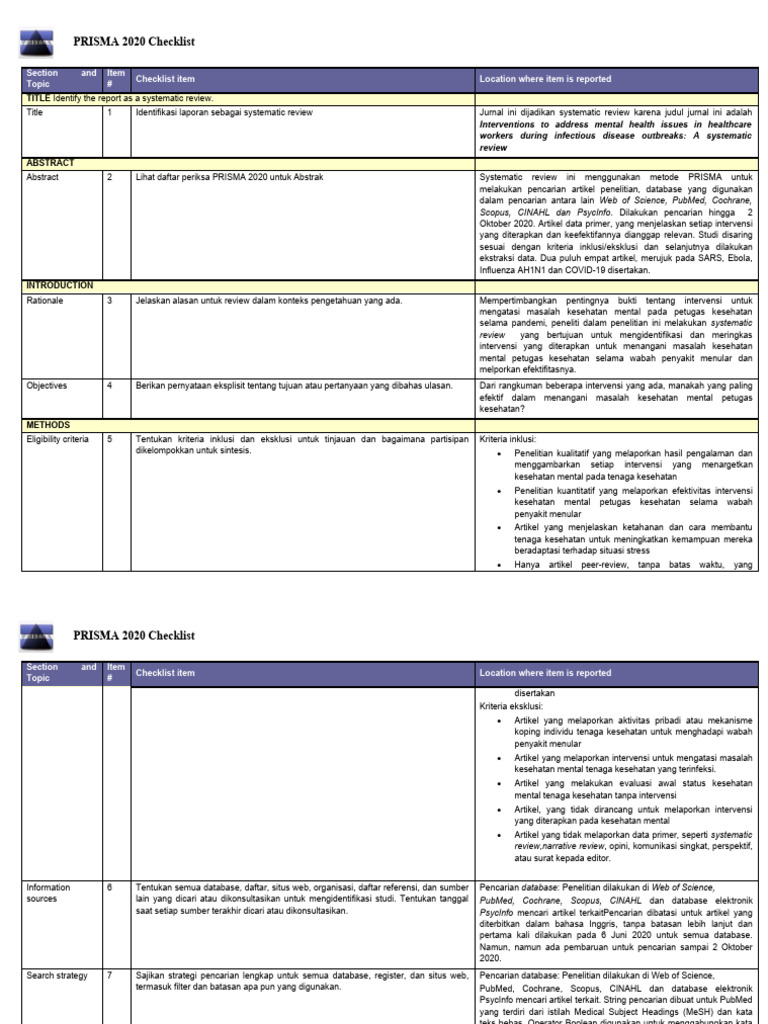 PRISMA 2020 Checklist | PDF