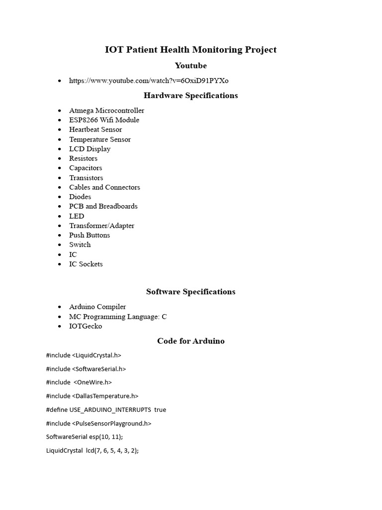 IOT Patient Health Monitoring Project | PDF | Arduino | Computer Science