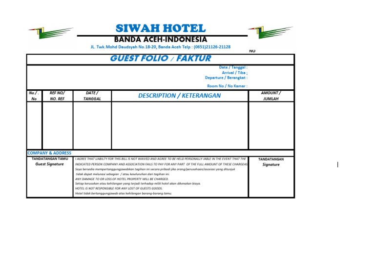 Contoh Inv Baru 2024 Siwah Hotel | PDF