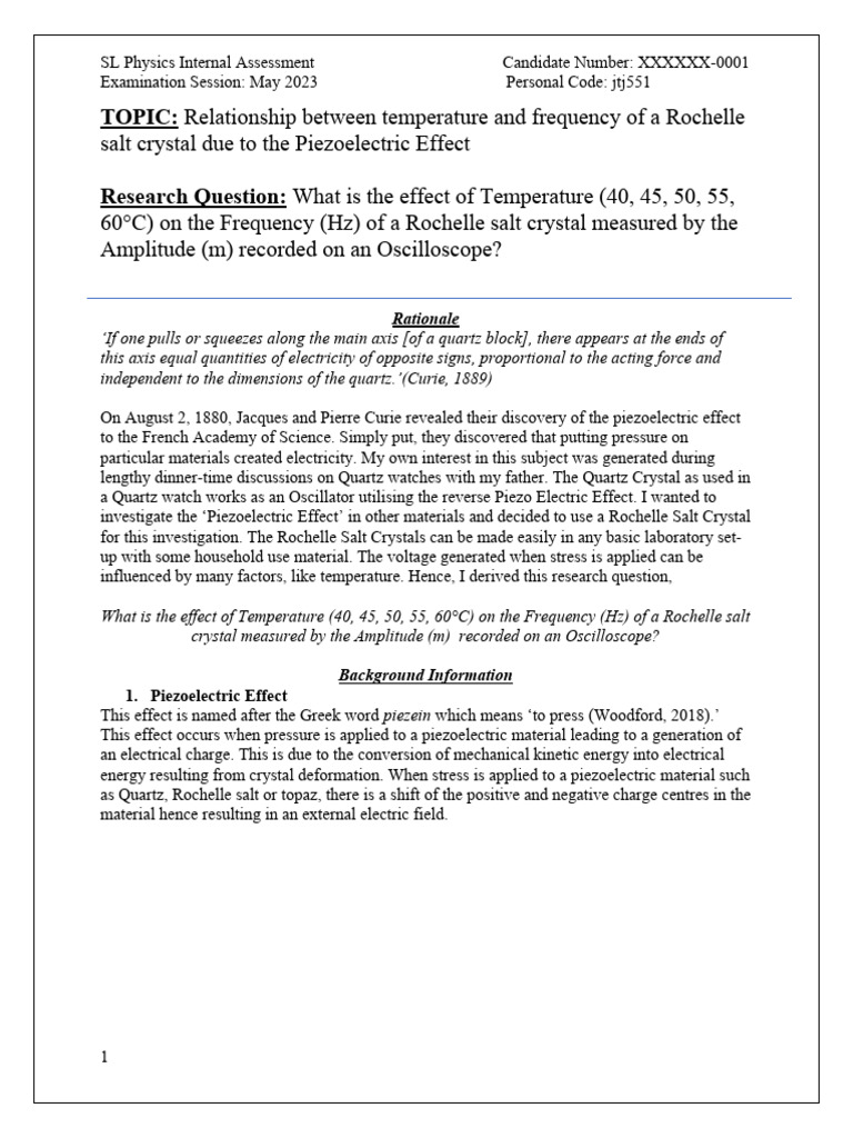 Physics IA: Temp & Frequency Effects | PDF | Observational Error | Piezoelectricity
