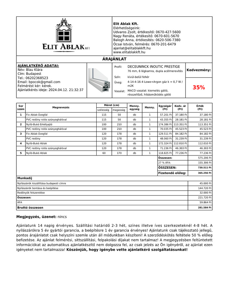 Elit Ajanlat Blau Klára 1712950357 | PDF