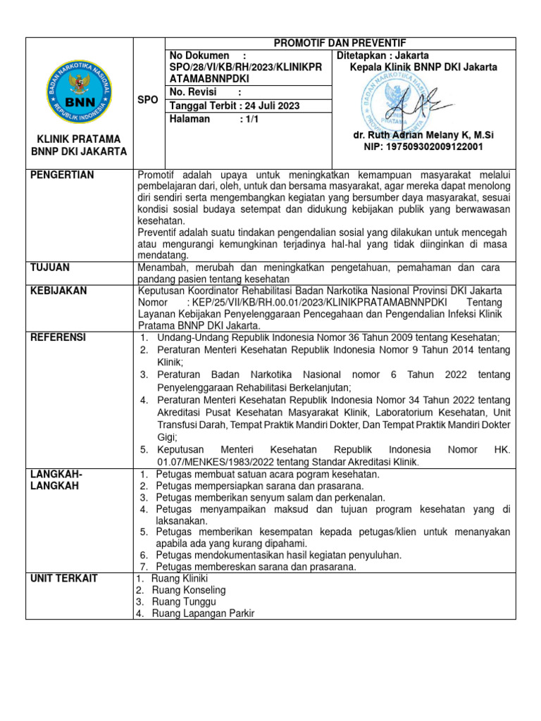 Layanan Promotif dan Preventif Klinik BNNP | PDF