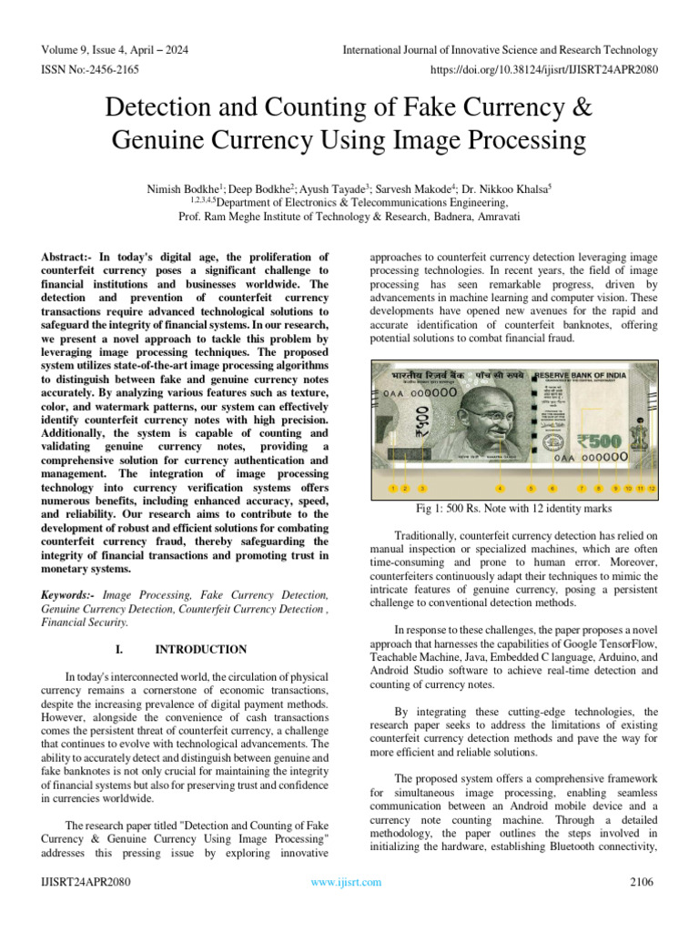 Detection and Counting of Fake Currency & Genuine Currency Using Image Processing | Download ...