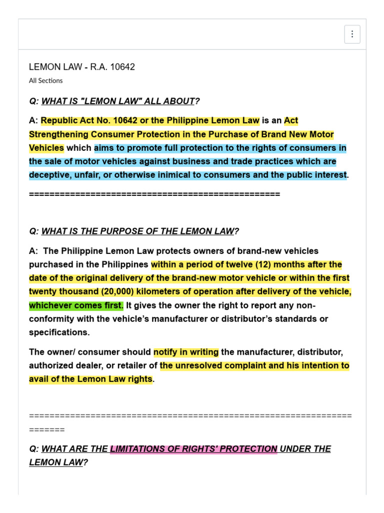 Lemon Law - R.A. 10642 | PDF | Common Law | Business