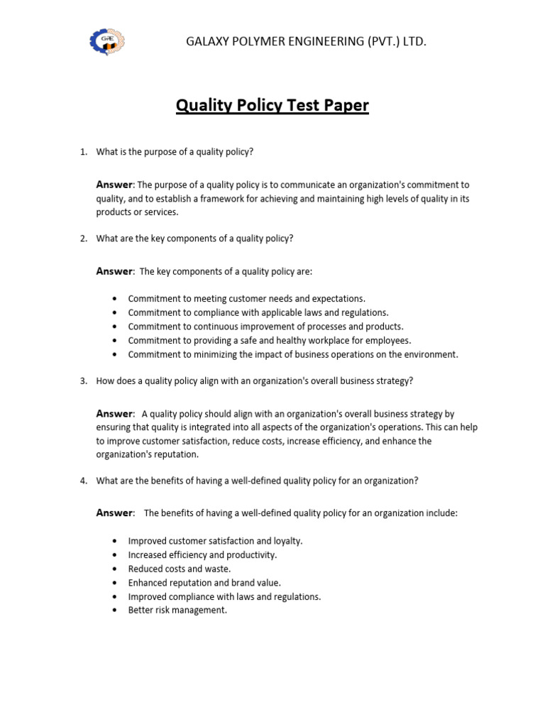 Quality Policy Overview for Galaxy Polymer | PDF | Quality (Business ...