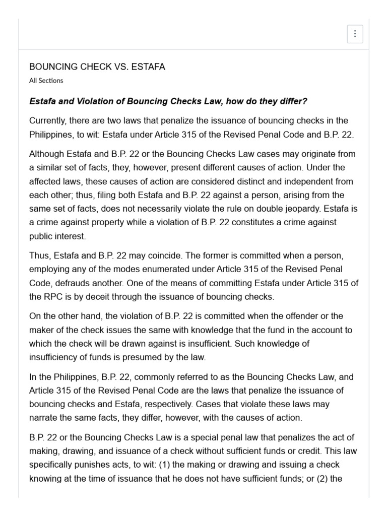 Bouncing Check vs. Estafa | PDF | Fraud | Justice