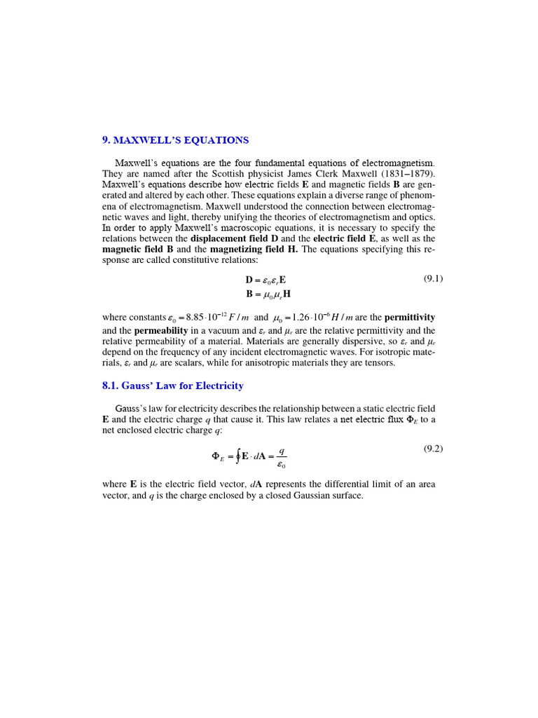 Maxwells Equations Pdf Maxwells Equations Electromagnetic Induction