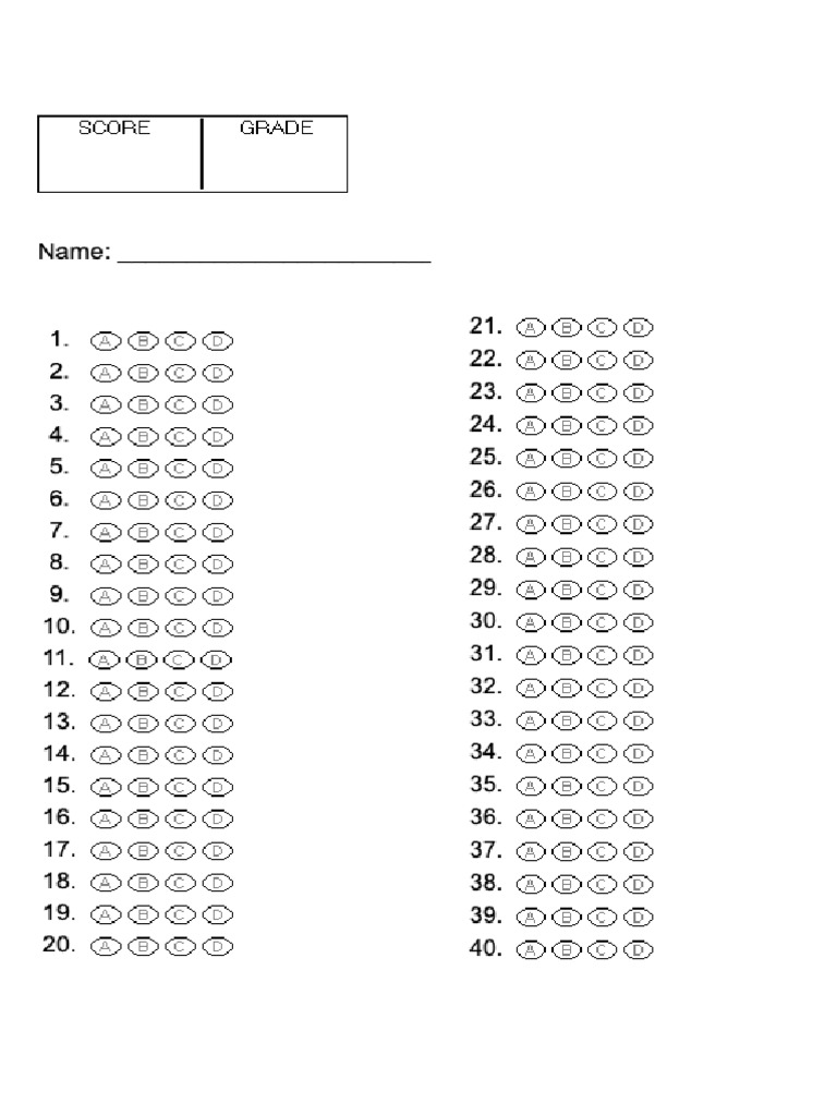 Bubble Sheet 40 Questions | PDF