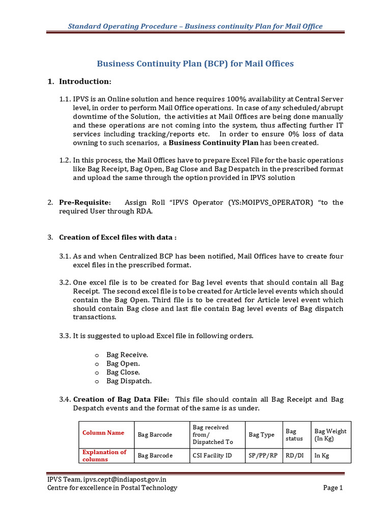 SOP On BCP For Mail Offices 22062023 | PDF | Information Technology ...