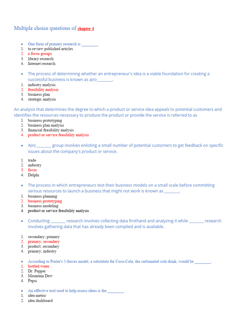 Multiple Choice Questions | PDF | Competitive Advantage | Business Plan