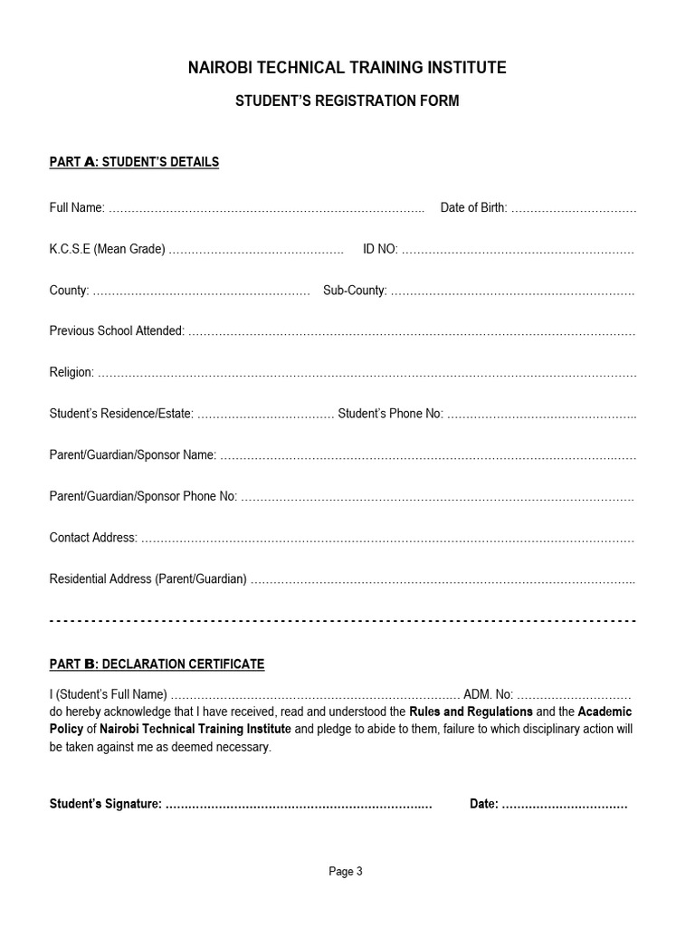 NTTI Student Registration Form | PDF | Identity Document | Government ...