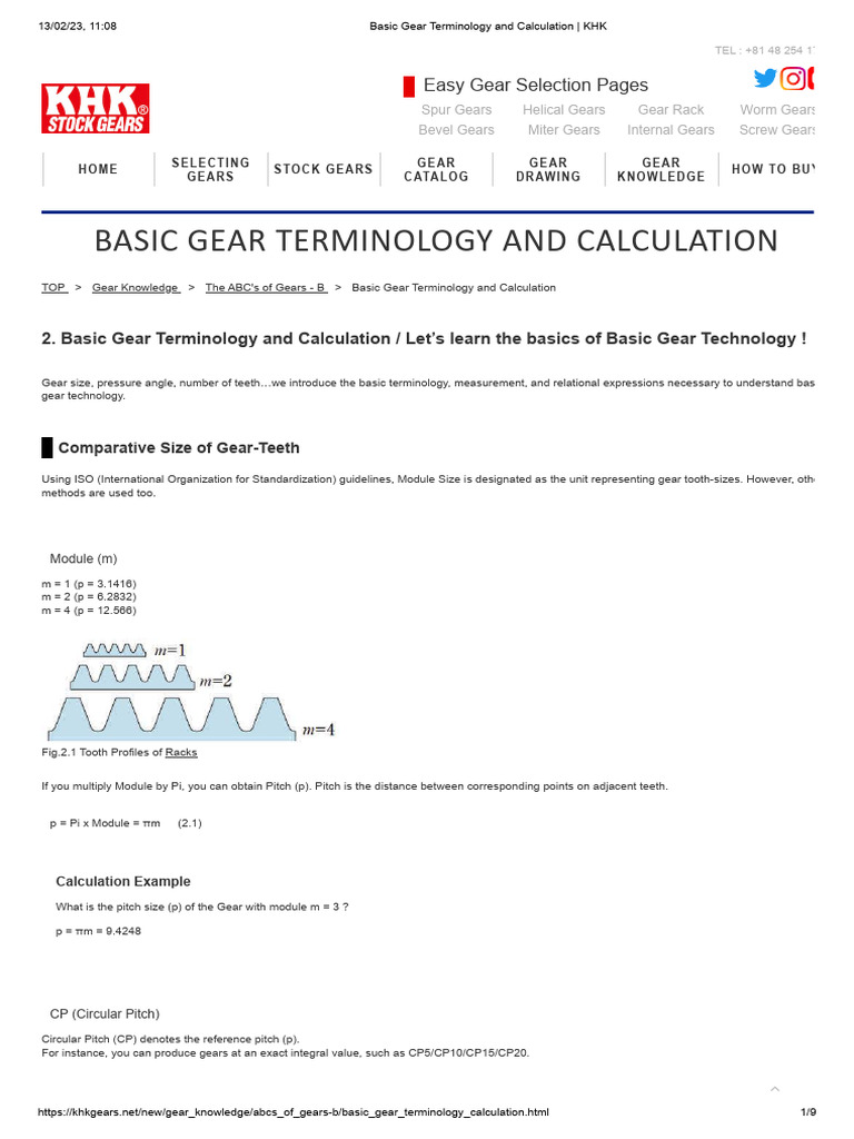Basic Gear Terminology and Calculation - KHK | Download Free PDF | Gear ...