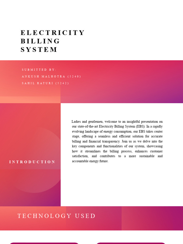 Electricity Billing System ppt | PDF | Sql | Databases