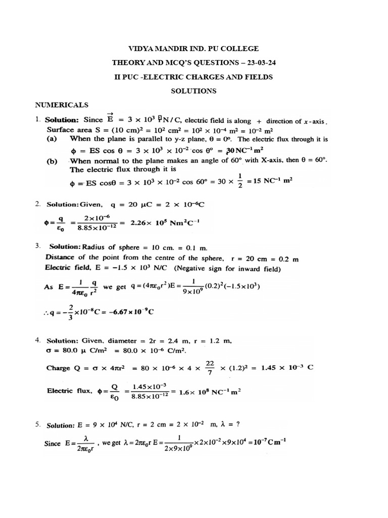 Assignment 3 Soln Electric Charges | PDF | Electric Field | Flux