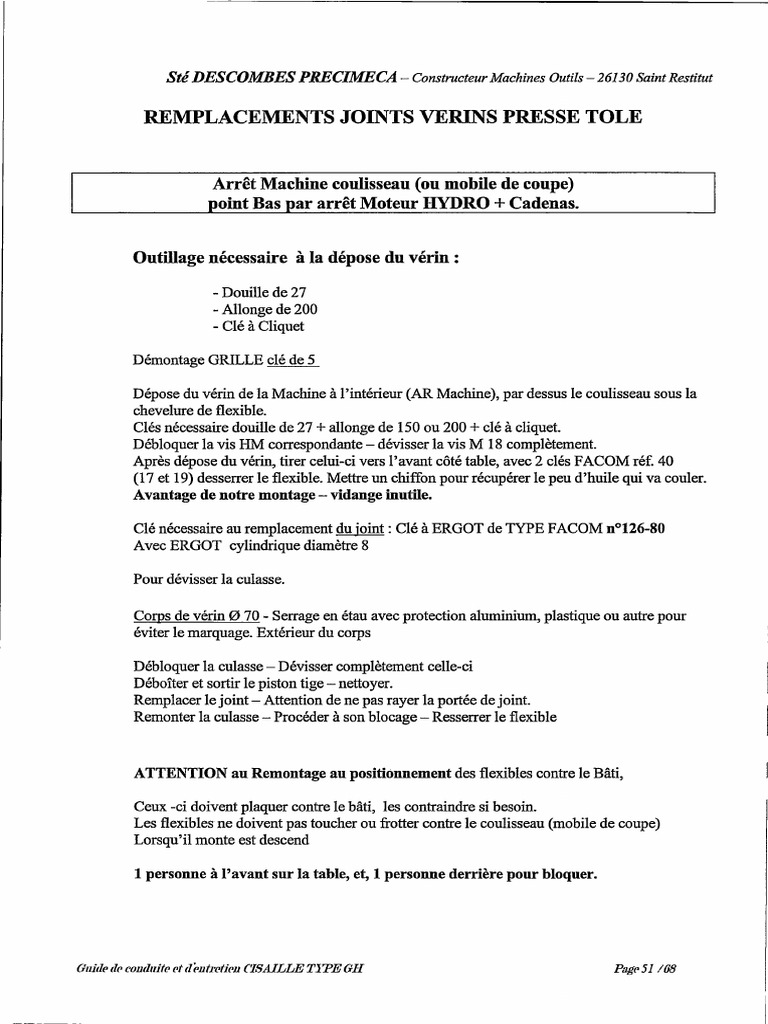 extrait guide - changement joints verins | PDF