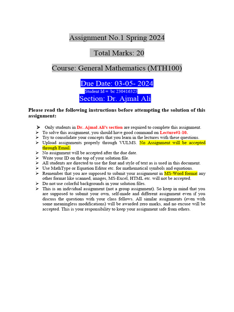 Assignment1 MTH100 | PDF | Mathematics