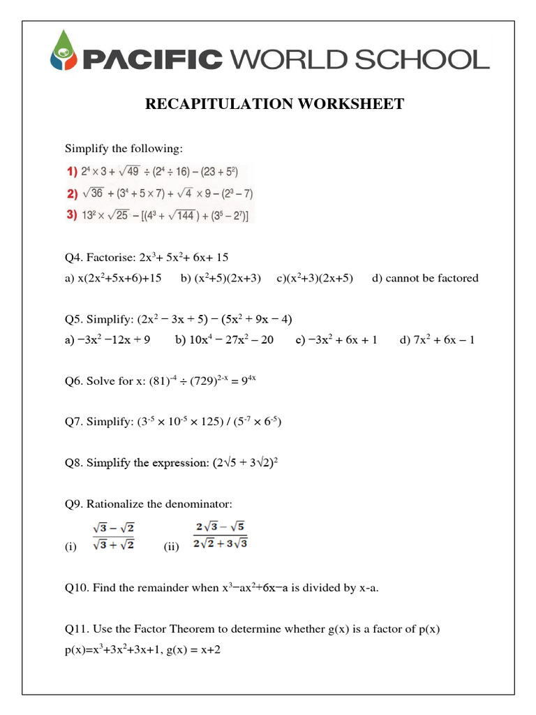 Recapitulation Worksheet | PDF | Circle | Diameter