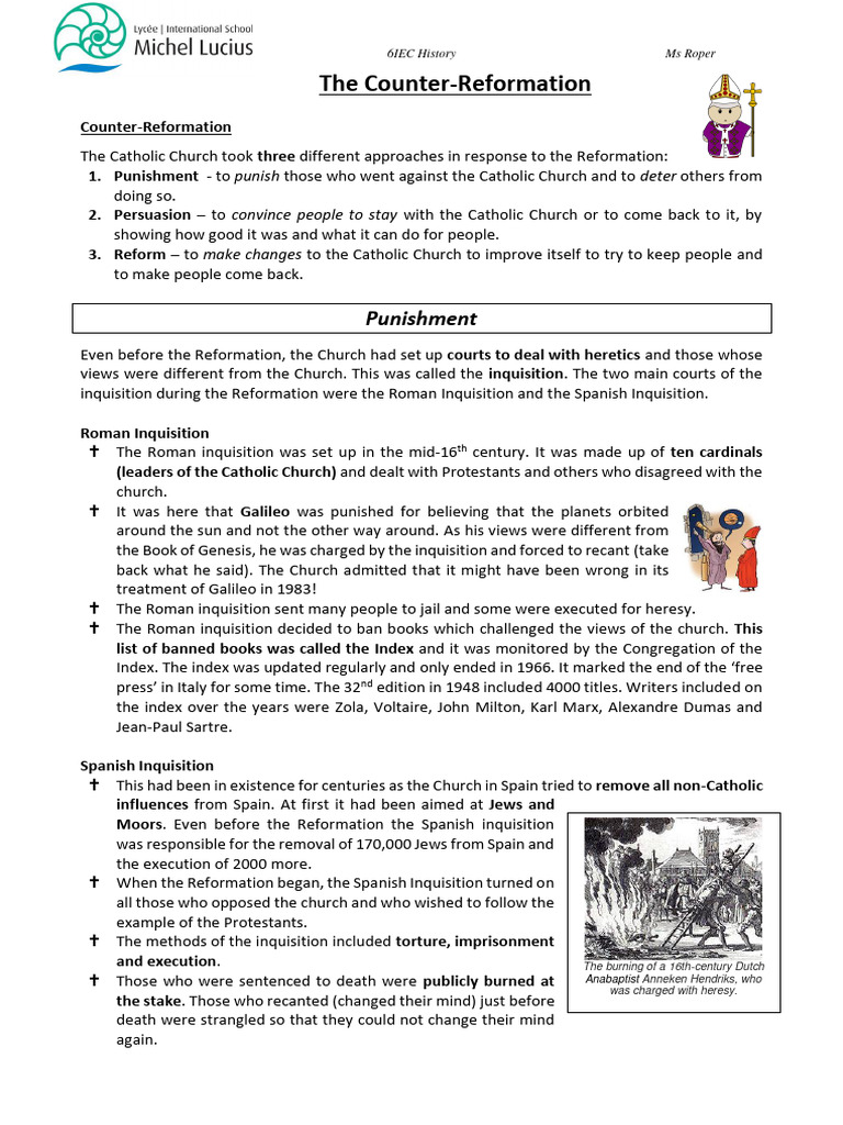 1.7 Counter Reformation Info Sheet | PDF | Catholic Church | Inquisition 1.7 Counter Reformation Info Sheet | PDF | Catholic Church | Inquisition