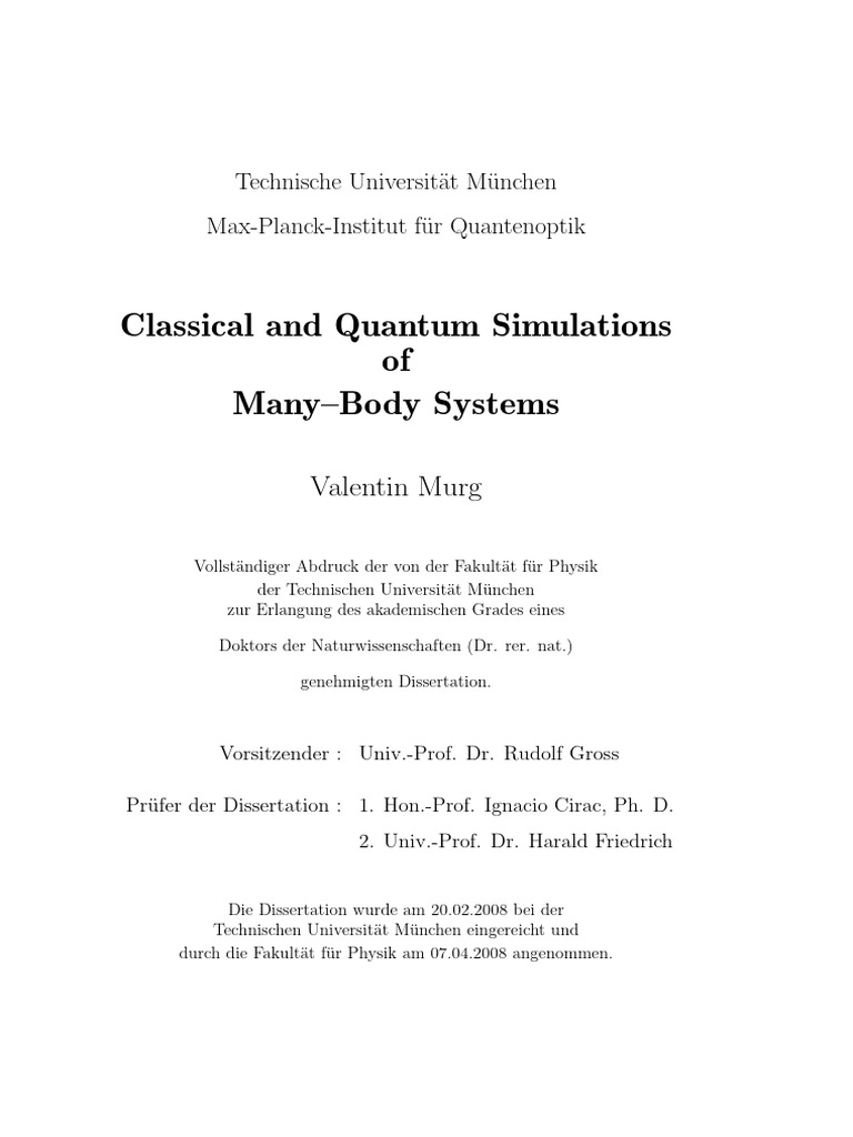 Classical and Quantum Simulations of Many - Body Systems Author Valentin Murg | PDF | Quantum ...