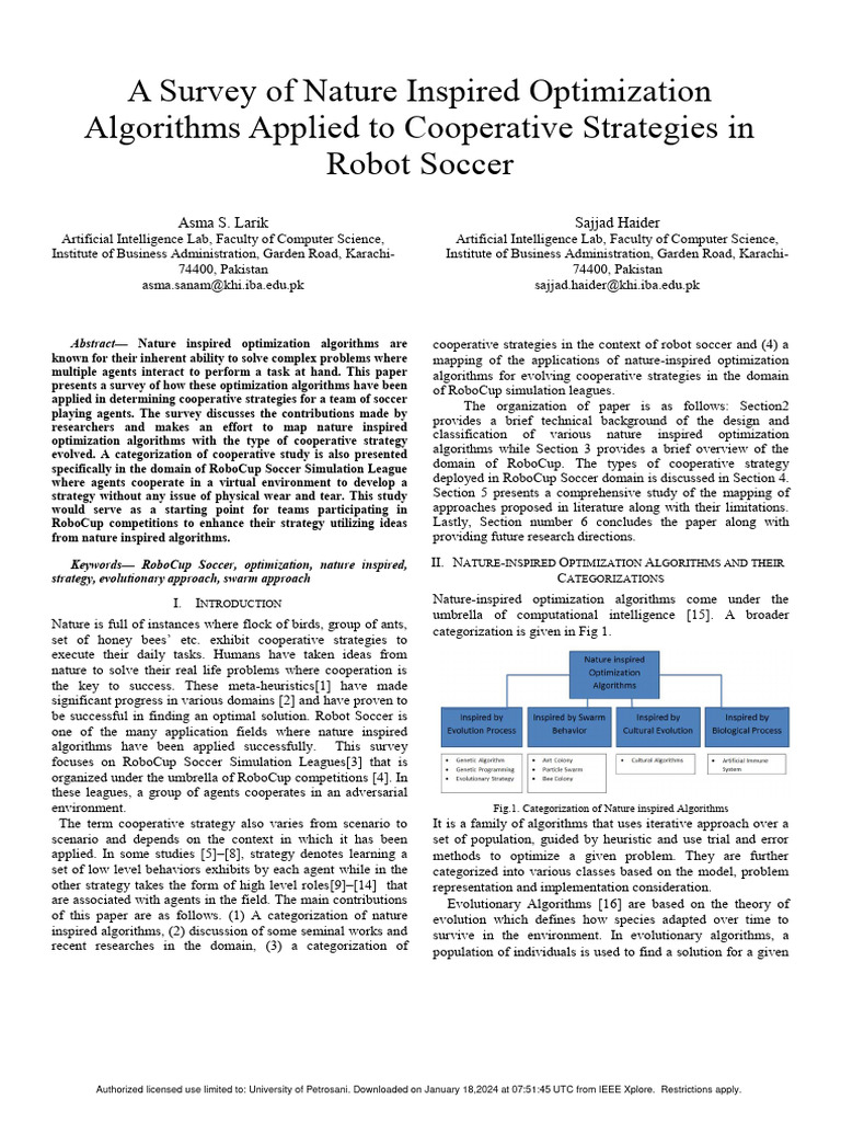 A Survey of Nature Inspired Optimization - Algorithms Applied To Cooperative Strategies in Robot ...