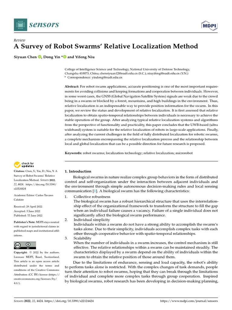 A Survey Of Robot Swarms Relative Localization Method 2022 Pdf 5922