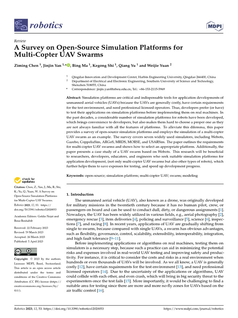 A Survey On Open-Source Simulation Platforms For Multi-Copter UAV Swarms | PDF | Simulation ...
