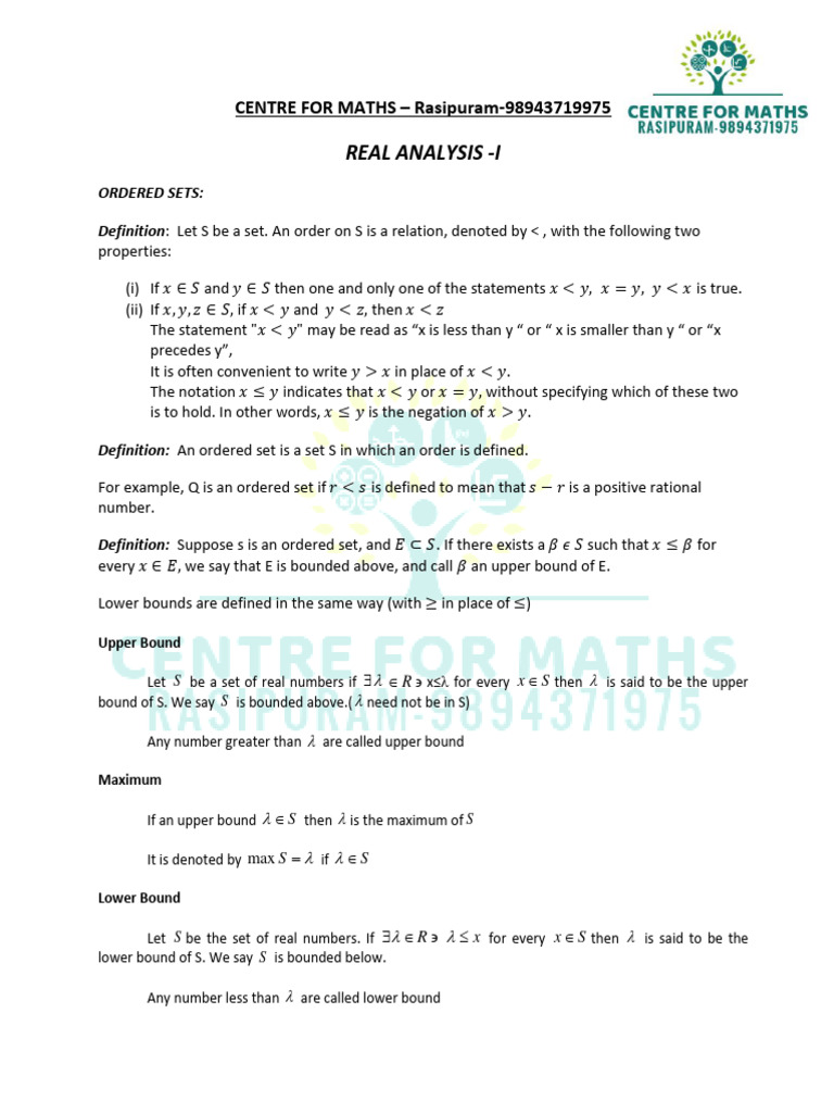 Real Analysis Study Materials Part-1 | PDF | Set (Mathematics) | Vector Space