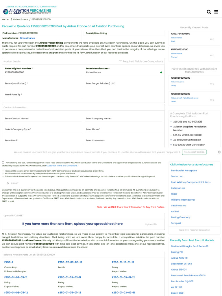 Buy F2588508200200 Part Manufactured by Airbus France - Fill RFQ Now ...