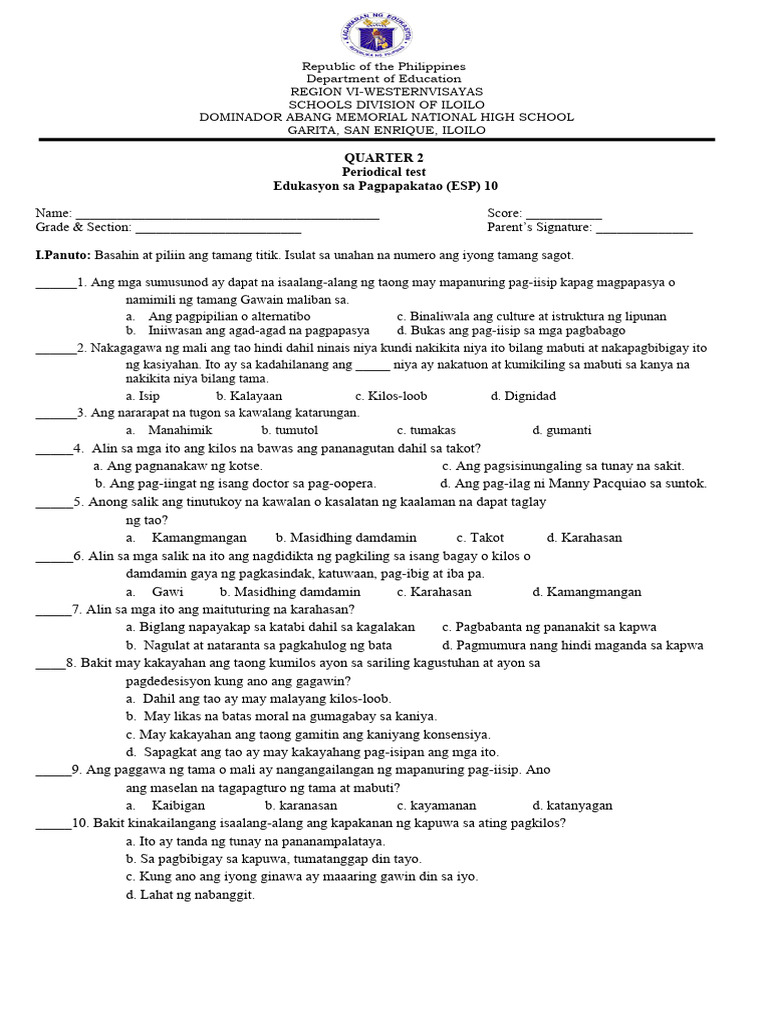 Esp7 q2 2nd Summative | PDF