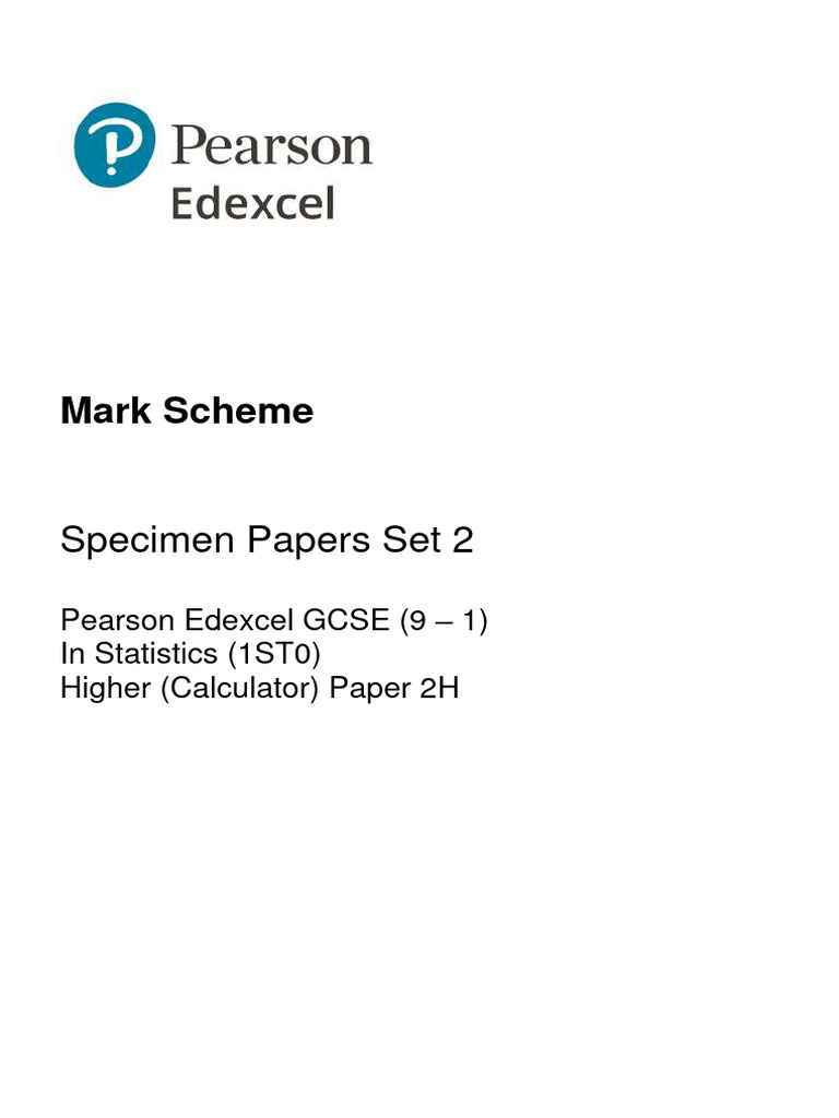08 Gcse Statistics 9 1 Specimen Paper Mark Scheme 2h Set 2 | PDF ...
