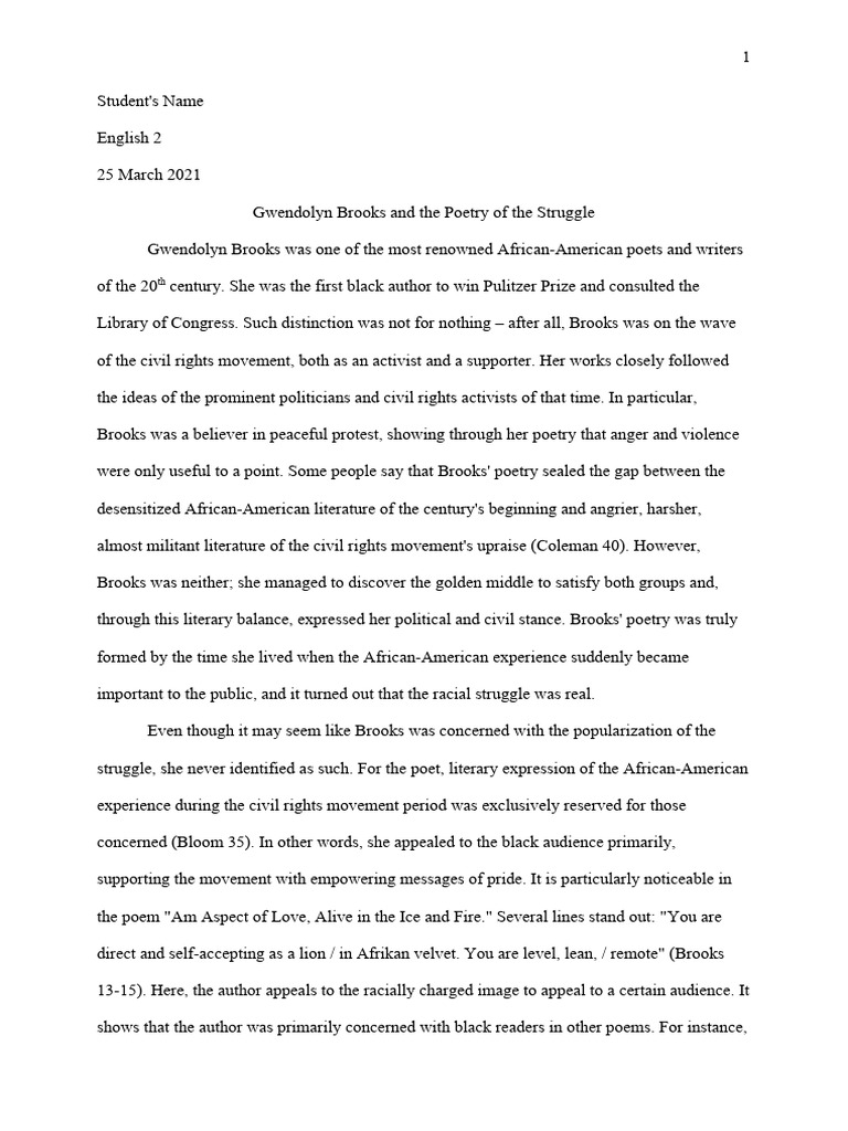 Gwendolyn Brooks: Poetry of Empowerment | PDF | Poetry | African ...