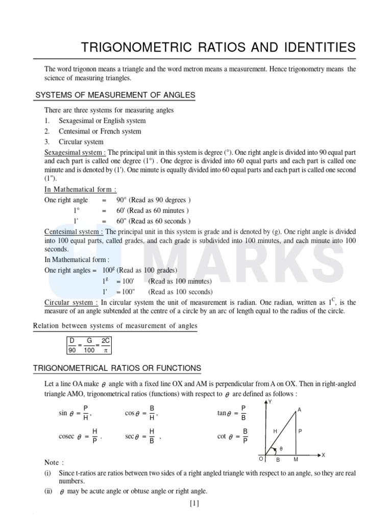 03 Trigonometric Ratios Formula Sheets Getmarks App Removed | PDF ...
