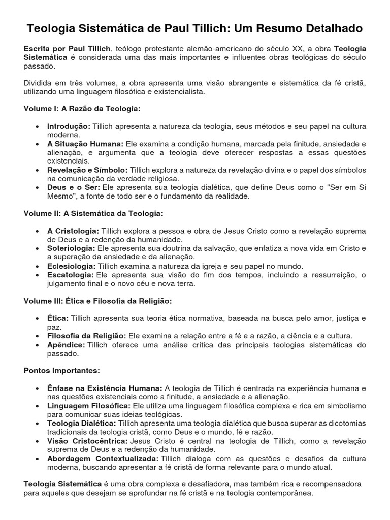 Teologia Sistemática de Paul Tillich | PDF | Teologia | Existencialismo