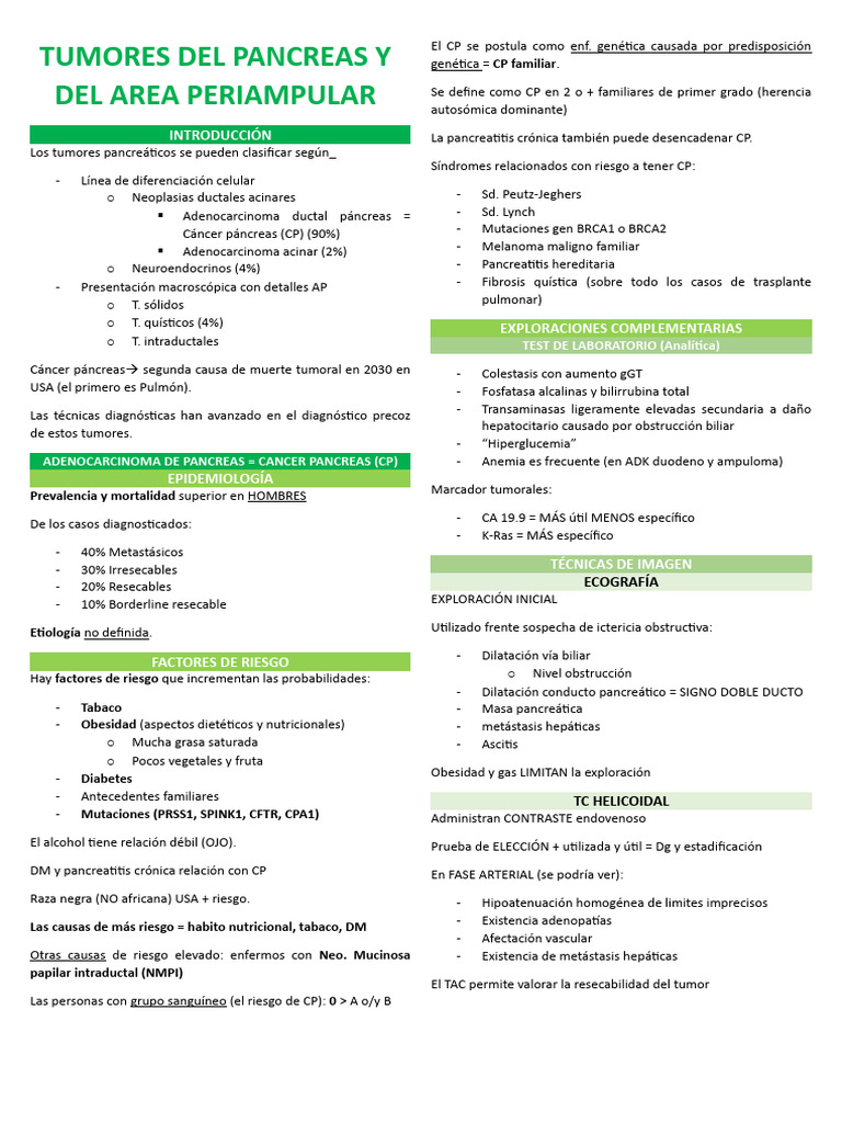 Resumen Tumores de Pancreas | PDF | Cáncer de páncreas | Cáncer
