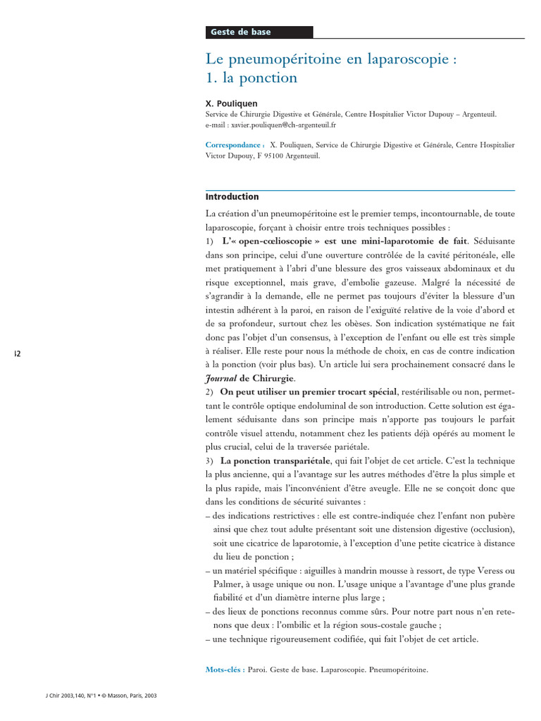 Le Pneumopéritoine en Laparoscopie | PDF | Spécialités médicales ...