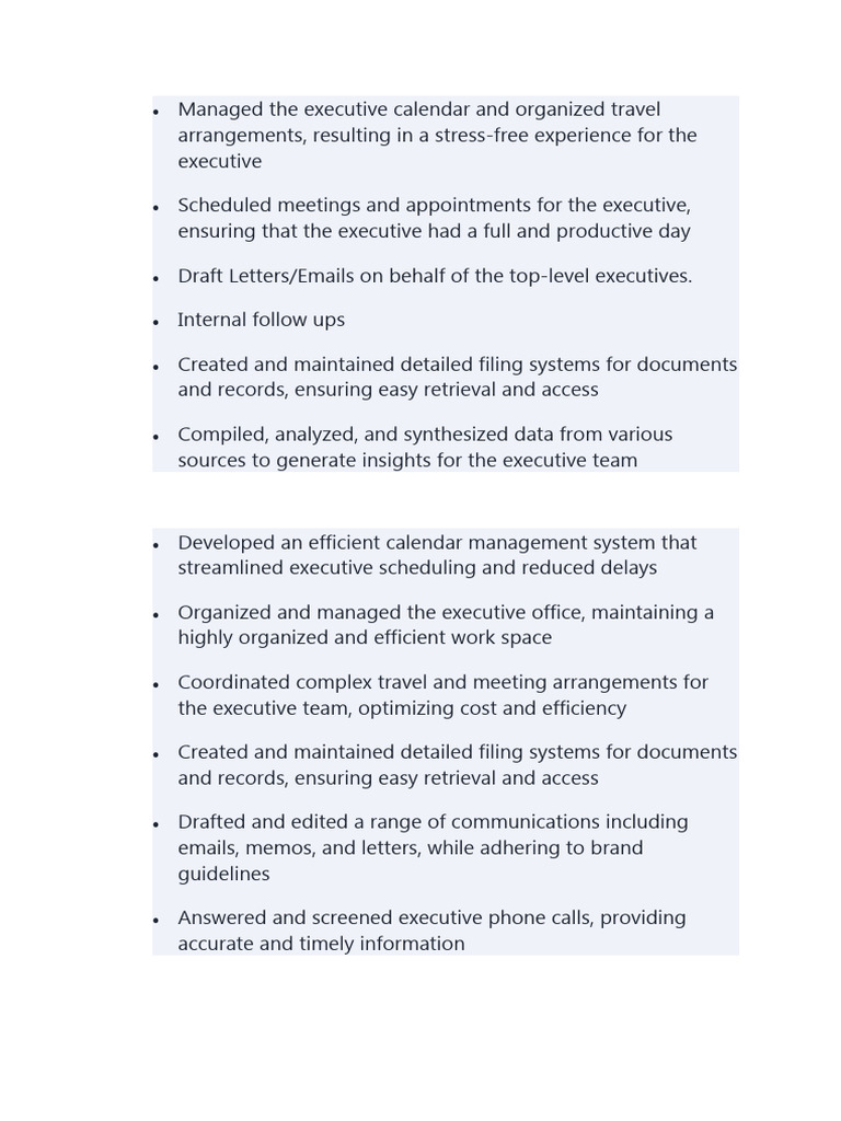 Managed The Executive Calendar and Organized Travel Arrangements ...