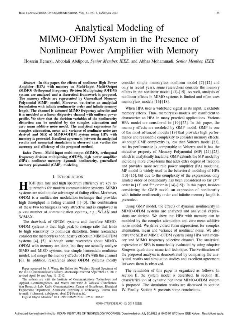 Analytical Modeling Of Mimo Ofdm System In The Presence Of Nonlinear