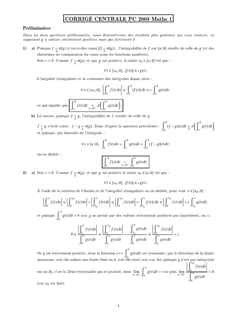 Intégrabilité des fonctions en analyse mathématique | PDF | Limite ...