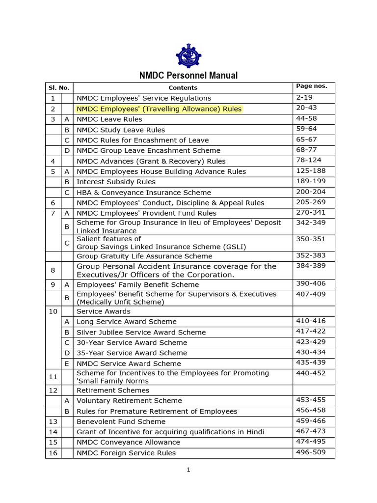 NMDC Personal Manual 2022 Updated - Extract | PDF | Employment | Fare