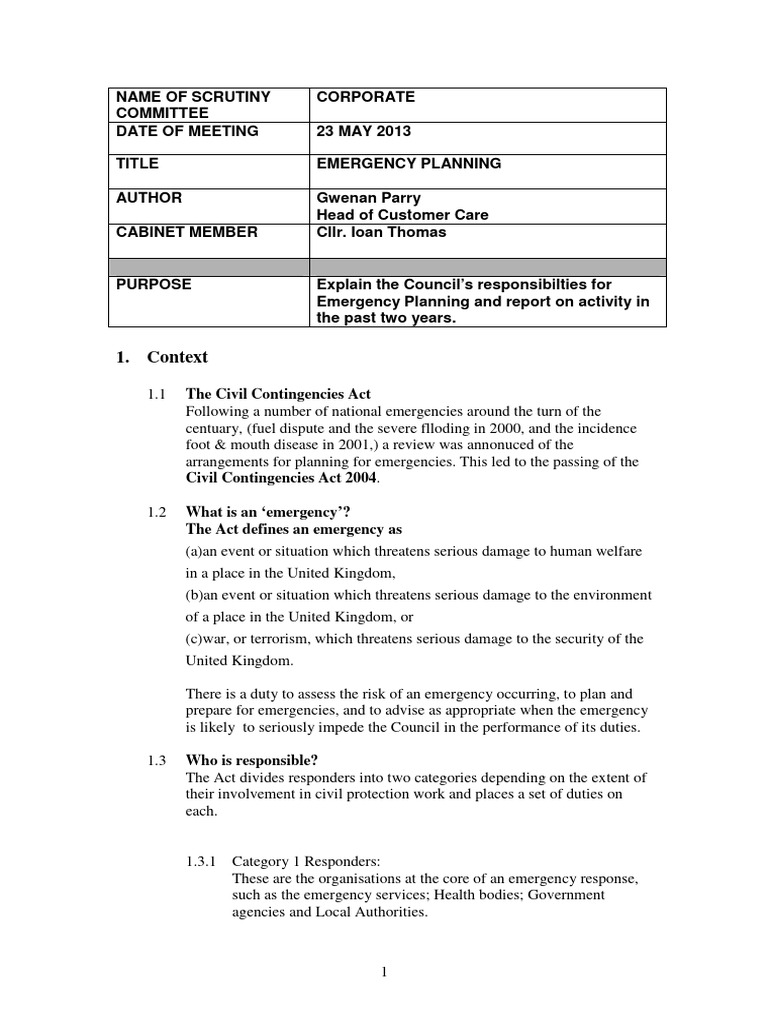 07 - 01 - Emergency Planning | PDF | Emergency | Emergency Management
